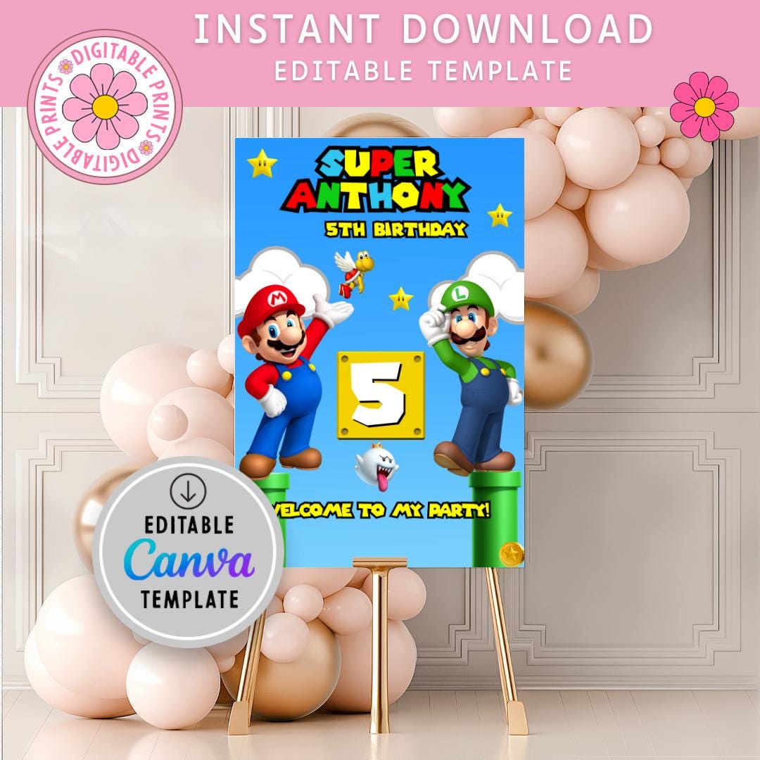 Super Mario Welcome Sign for Boy,mario Birthday Sign, Invitation Mario ...
