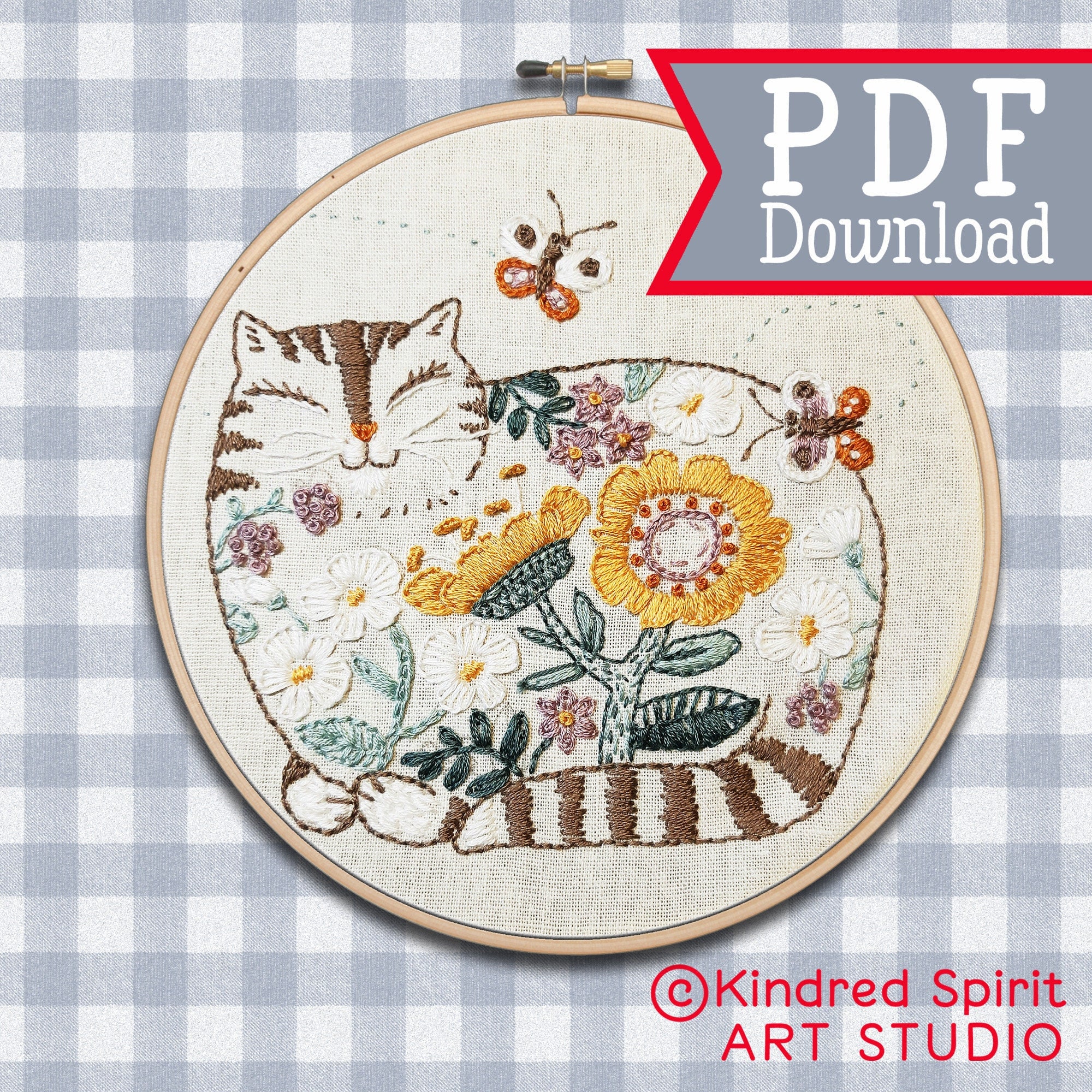 Hand Embroidery Pattern PDF Instant Download Cat Design - Etsy