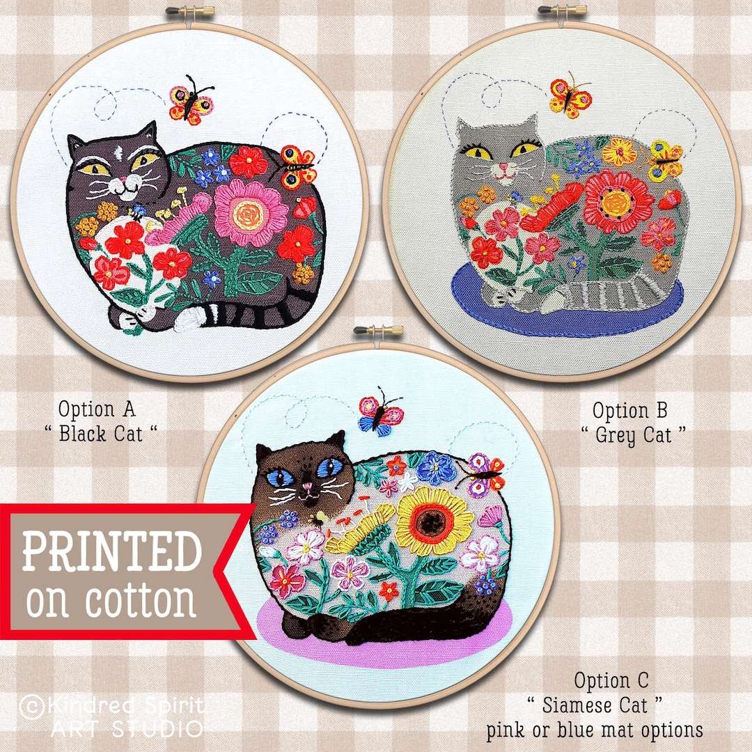 Cat Embroidery Kit ; Kitten Designs ; Pet Gift ; Stitch Patterns ...