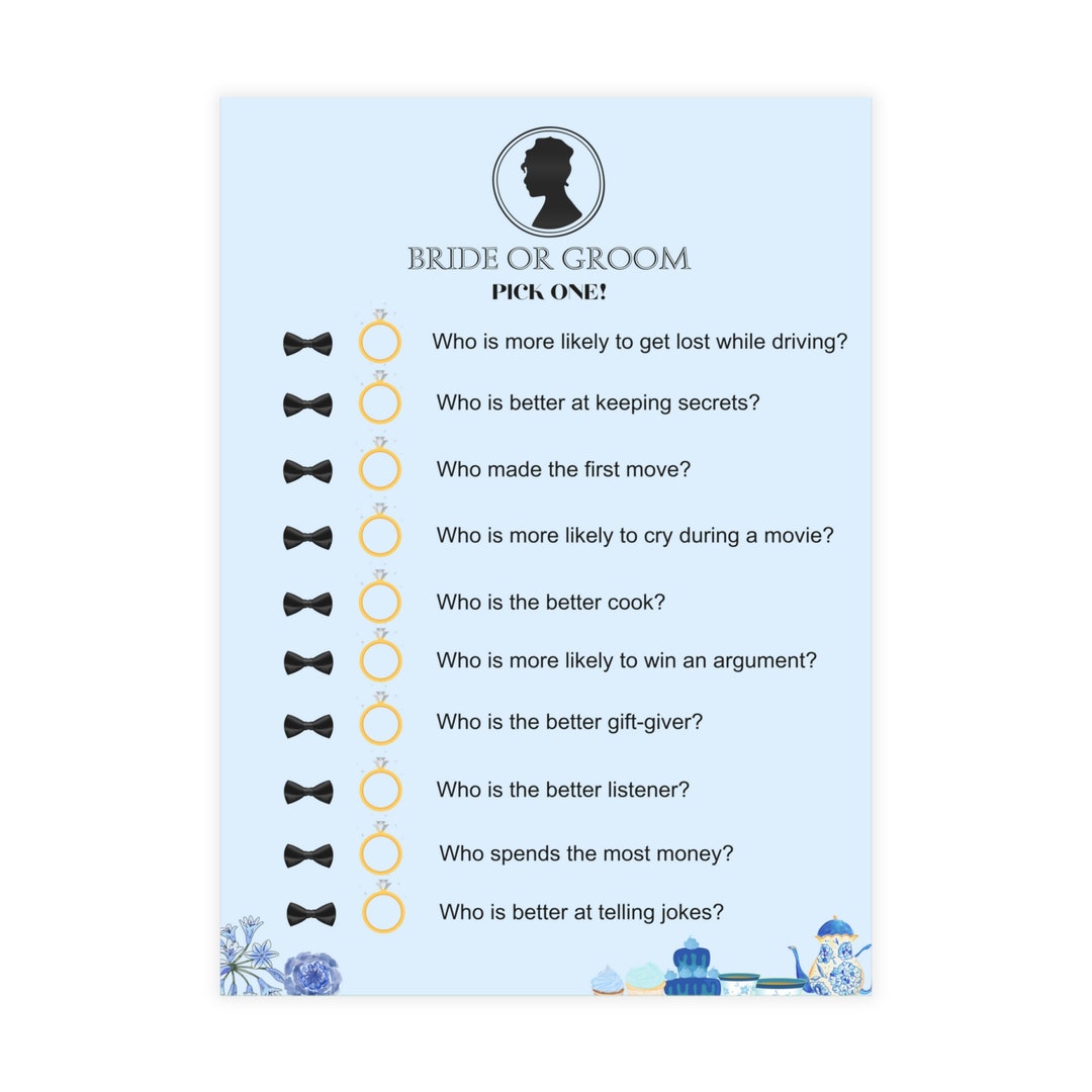 Bridgerton Themed Bridal Shower Game "bride or Groom" (envelopes ...