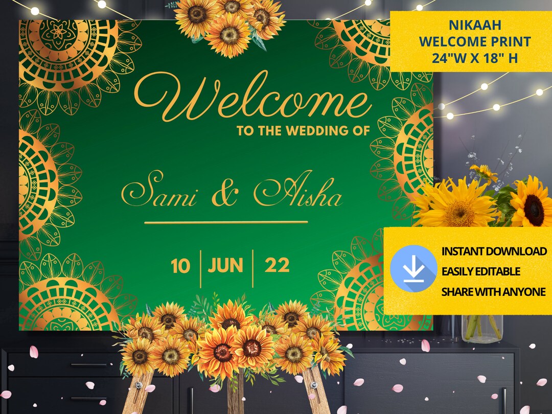 Green & Gold Wedding Welcome Sign - Digital Print - Etsy
