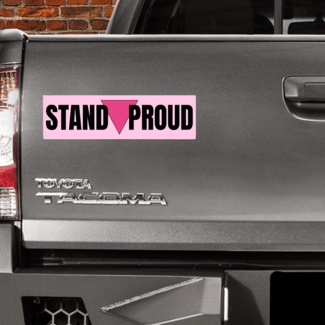 11" X 3" Pink Triangle Stand Proud Bumper Sticker - LGBTQ+ Pride Decal ...