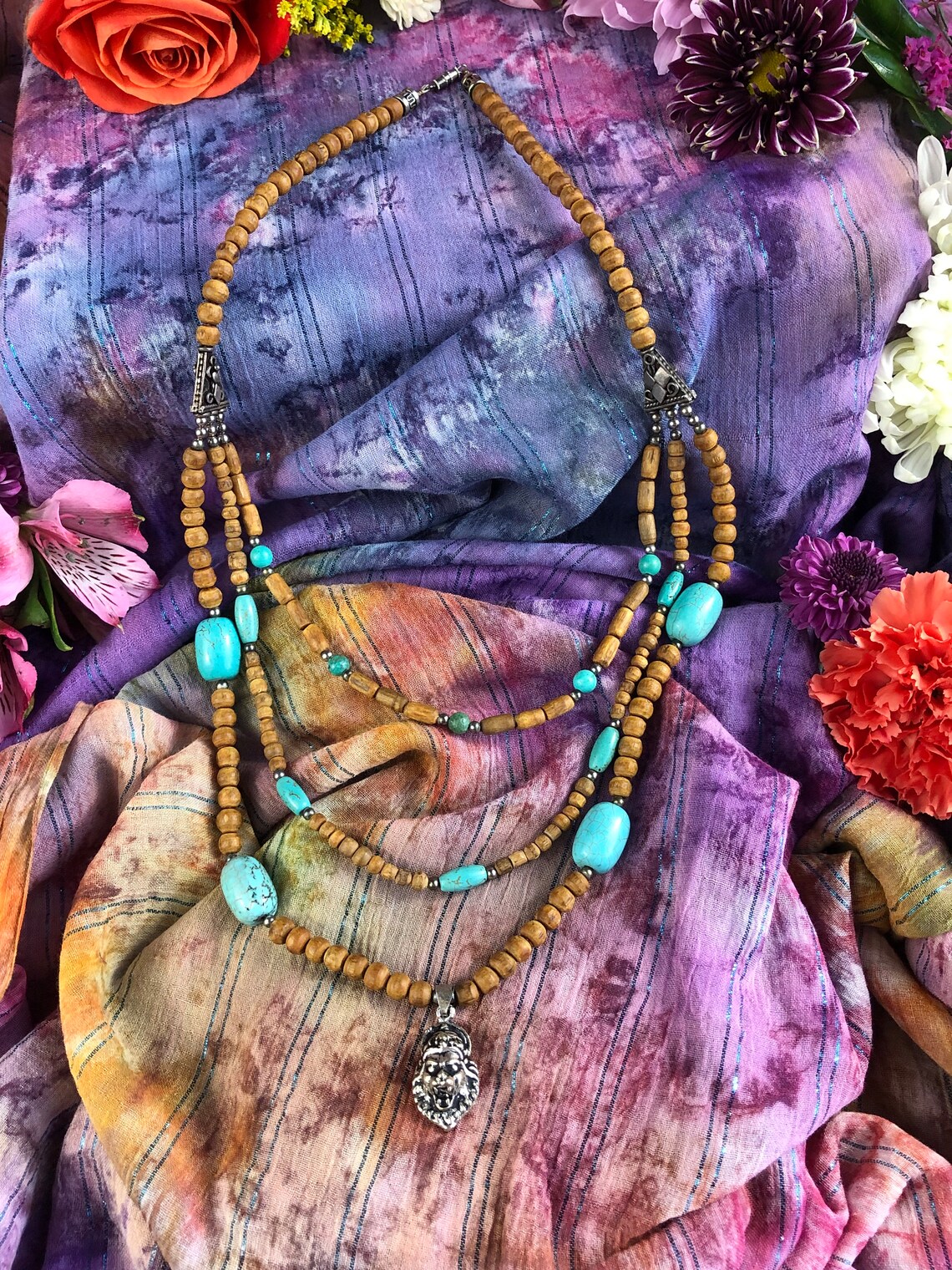 Natural Tulasi Beads With Turquoise venus Gemstone and Lord Nrsimhadeva ...