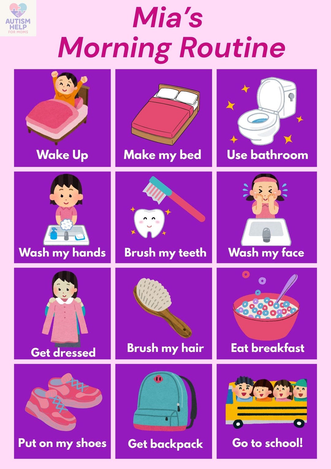Autism, ADHD Visual Aide: Morning Routine Chart for Children, Kids ...