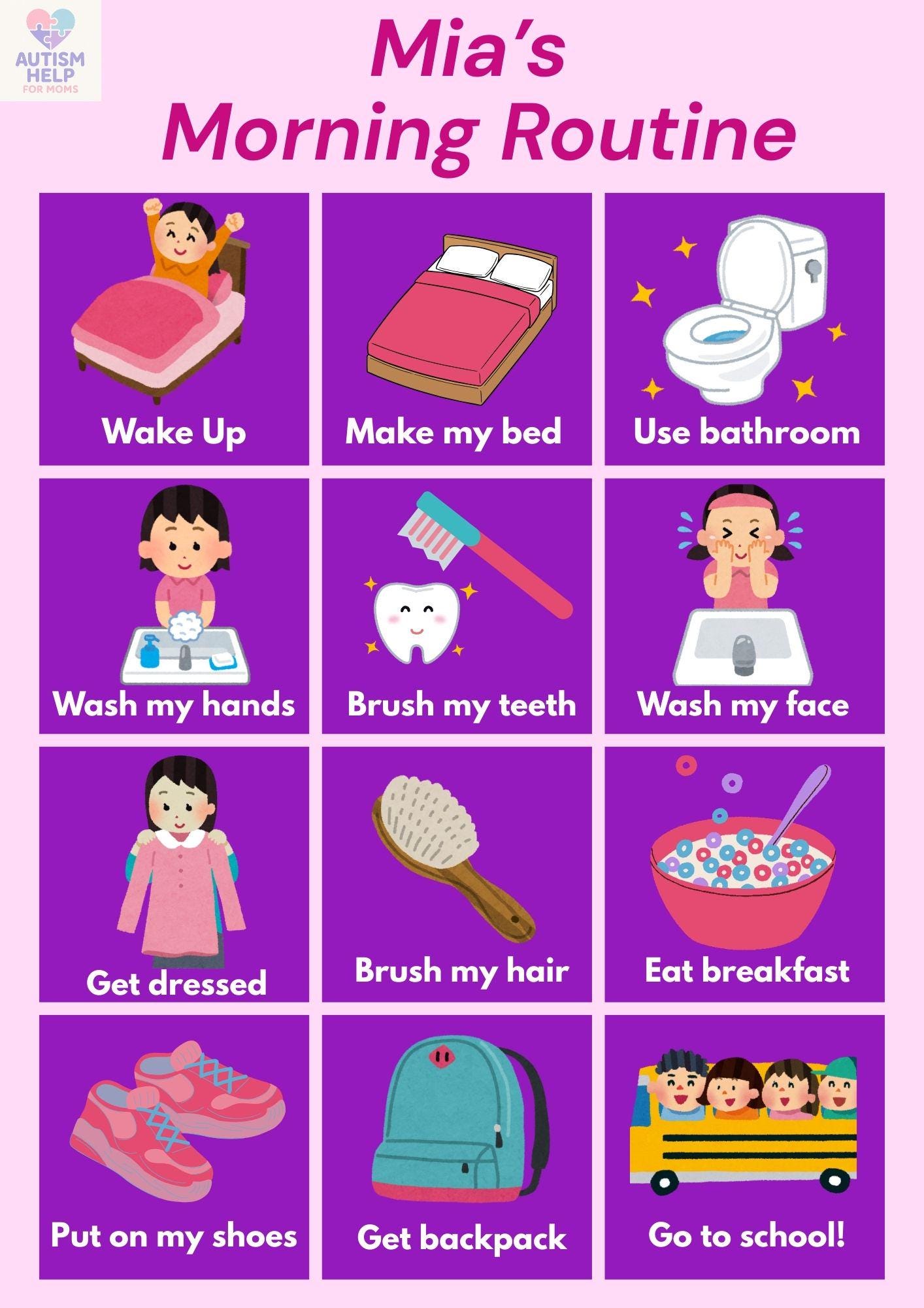 Autism, ADHD Visual Aide: Morning Routine Chart for Children, Kids ...