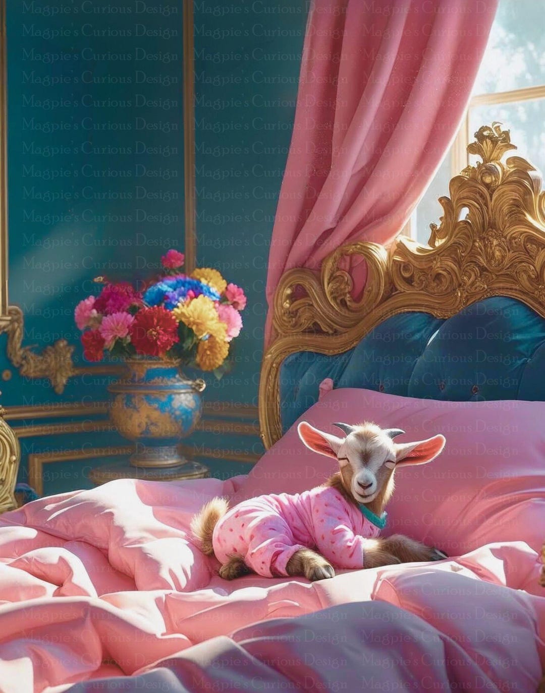 Baby Goat in Pajamas Napping in Opulence Digital Art, Downloadable, Pdf ...