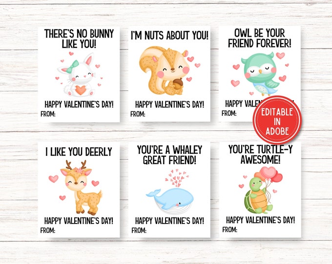 Cute Animal Valentines Day Cards| Printable Valentines Cards for Kids ...