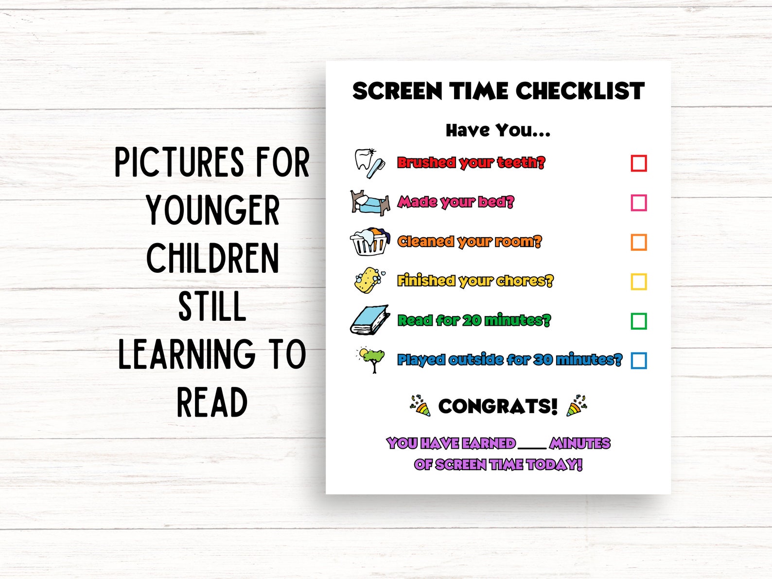 Screen Time Checklist, Kids Screen Time Rules, Screen Time Chore Chart ...