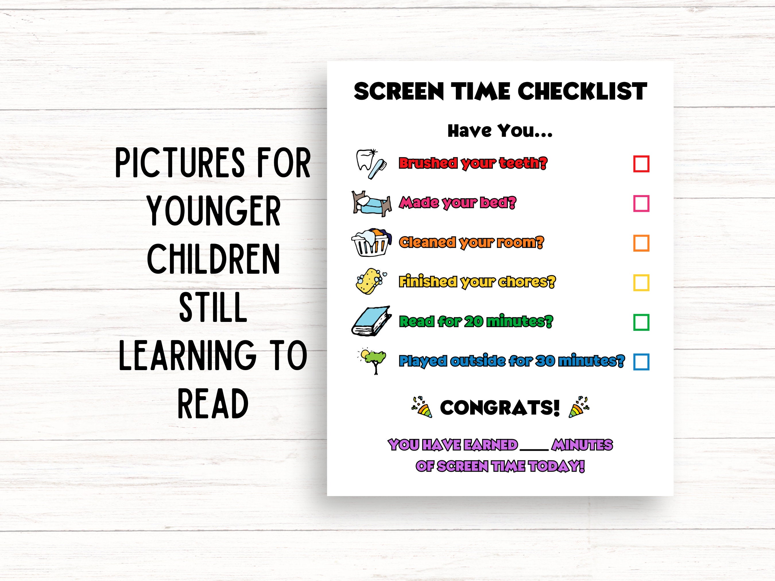 Screen Time Checklist, Kids Screen Time Rules, Screen Time Chore Chart ...