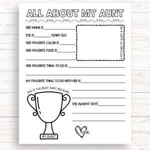 All About My Aunt Printable, Mothers Day Questionnaire, Aunt Mother's ...