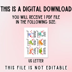 Printable Dinosaur Valentines for Kids Class, Dinosaur Valentine Card ...