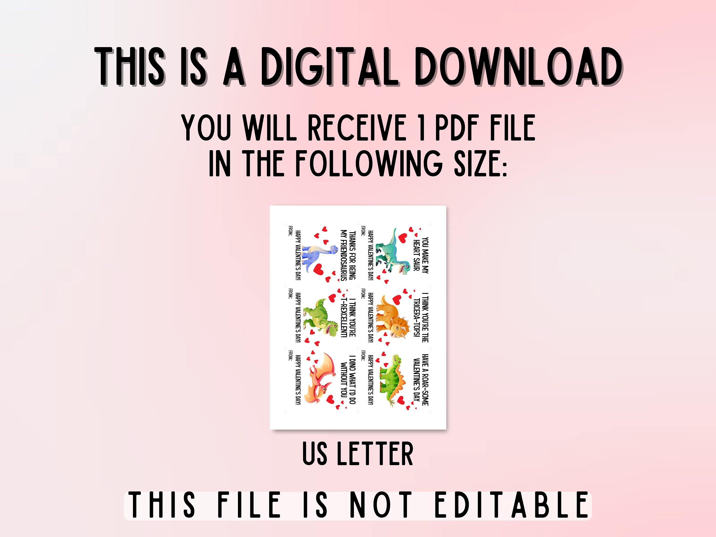 Printable Dinosaur Valentines for Kids Class, Dinosaur Valentine Card ...