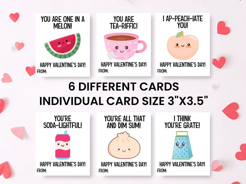 Food Valentine's Day Card Editable, Food Pun Valentine Cards for Kids ...