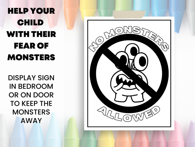 No Monsters Allowed Sign Kids Printable Coloring Pages Keep - Etsy