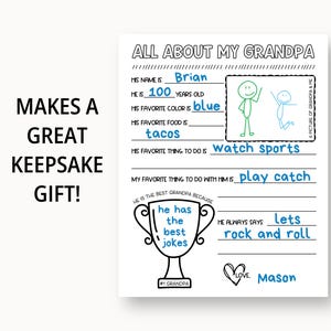 All About My Grandpa Printable, Fathers Day Printable Gift, Birthday ...