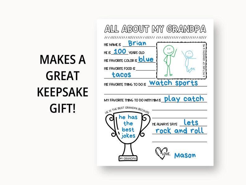 All About My Grandpa Printable, Fathers Day Printable Gift, Birthday ...