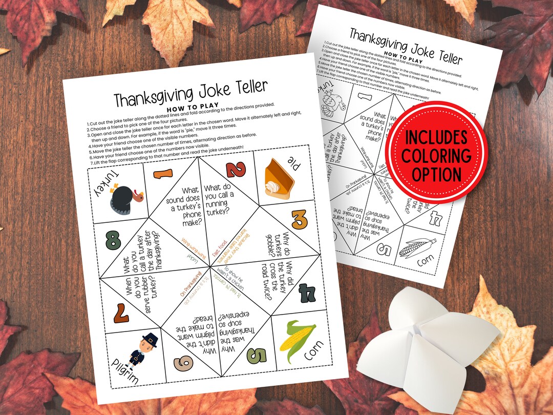 Thanksgiving Joke Teller Cootie Catcher, Paper Fortune Teller Printable ...