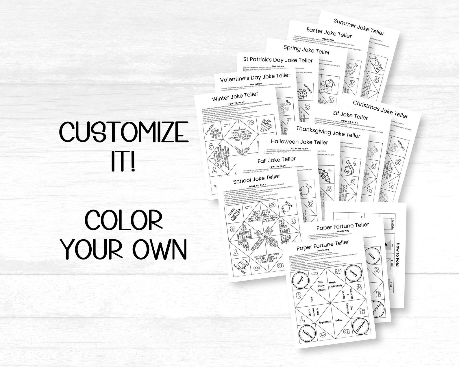 Joke Teller Cootie Catcher Bundle: Seasonal Jokes for Kids (PDF) - Etsy