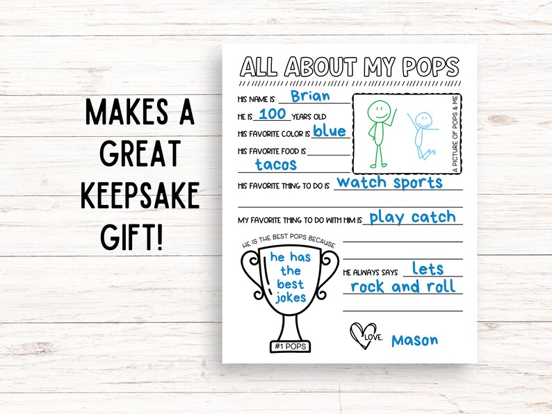 All About My Pops Printable, Fathers Day Printable Gift, Birthday Gift ...