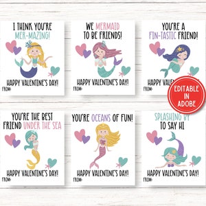 Editable Mermaid Valentines Card, Mermaid Valentine's Day Cards Girl ...
