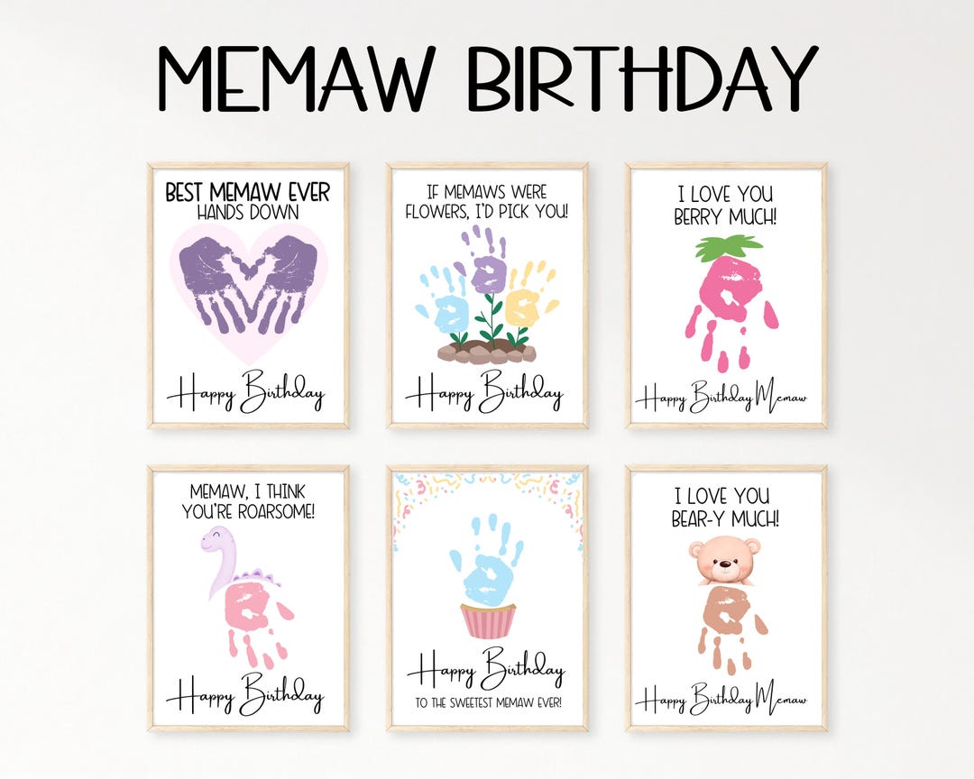 Memaw Birthday Card, Happy Birthday Handprint Art, Memaw Gift From ...