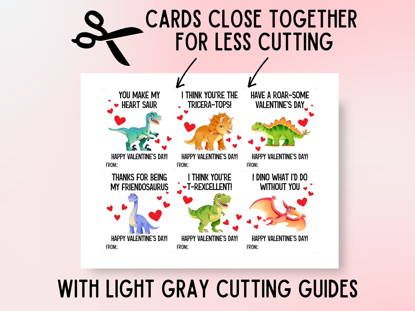 Printable Dinosaur Valentines for Kids Class, Dinosaur Valentine Card ...