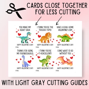Printable Dinosaur Valentines for Kids Class, Dinosaur Valentine Card ...
