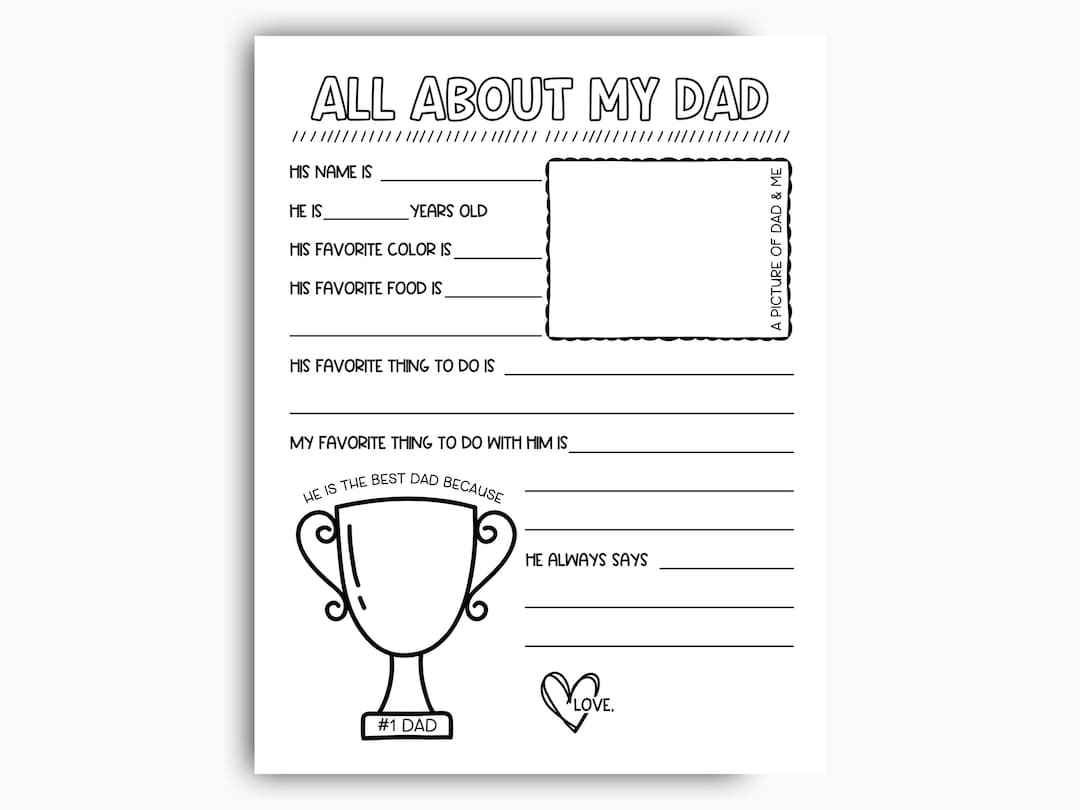 All About My Dad Printable, Fathers Day Printable Gift, Birthday Gift ...