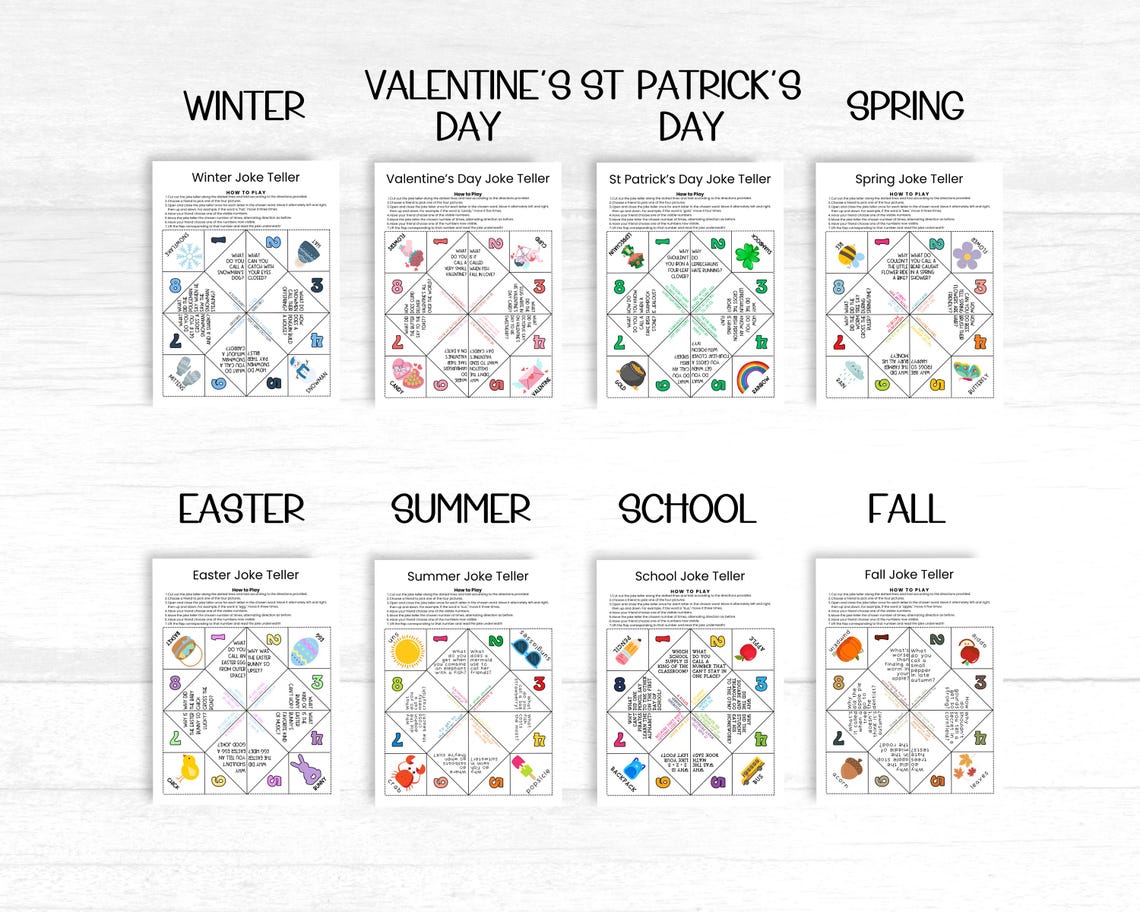 Joke Teller Cootie Catcher Bundle: Seasonal Jokes for Kids (PDF) - Etsy
