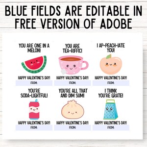 Food Valentine's Day Card Editable, Food Pun Valentine Cards for Kids ...