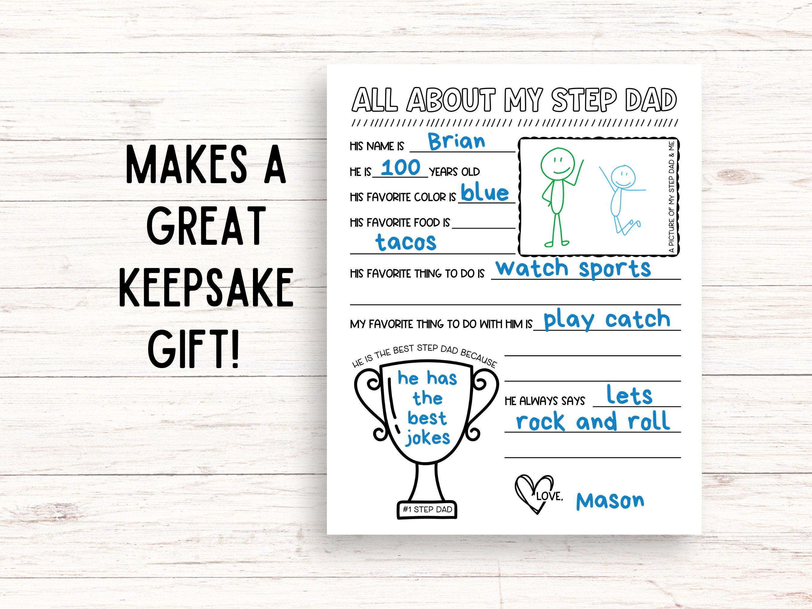All About My Step Dad Printable, Fathers Day Printable Gift, Birthday ...