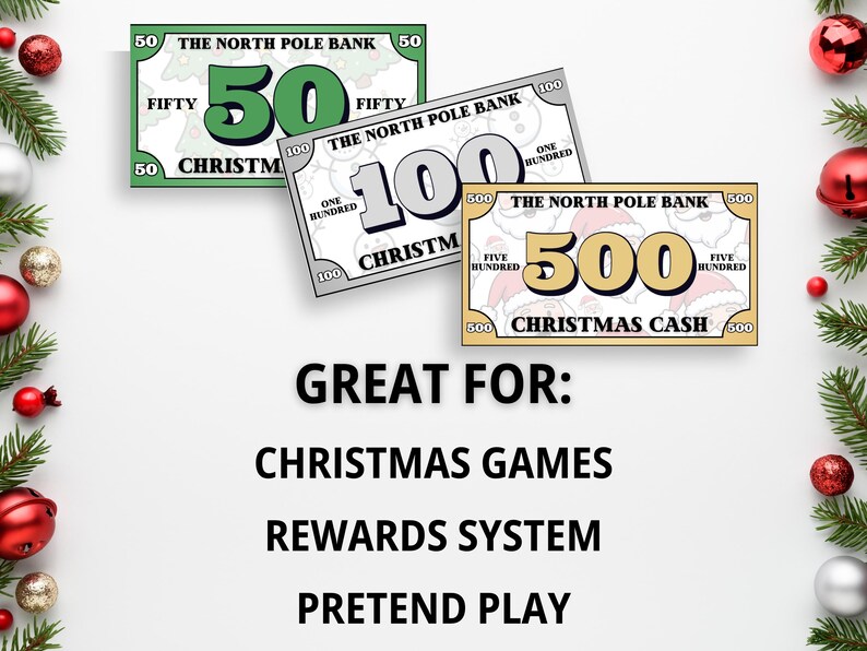 Printable Christmas Play Money, Christmas Cash, Santa Bucks, Christmas ...