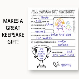 All About My Grammy Printable, Mothers Day Printable Gift, Grandma ...