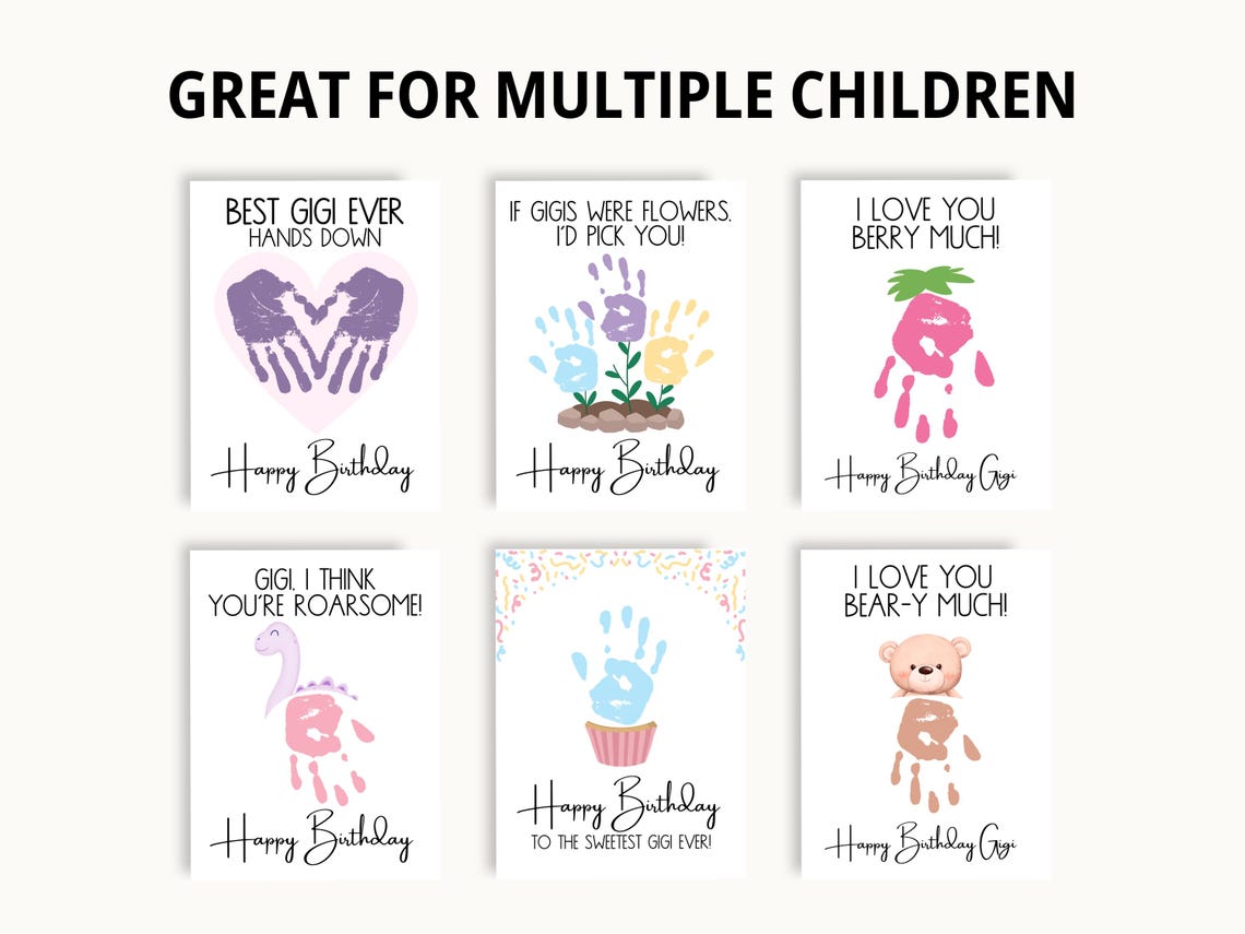 Gigi Birthday Handprint Card Set: Grandkids Gift (PDF Download, 6 ...