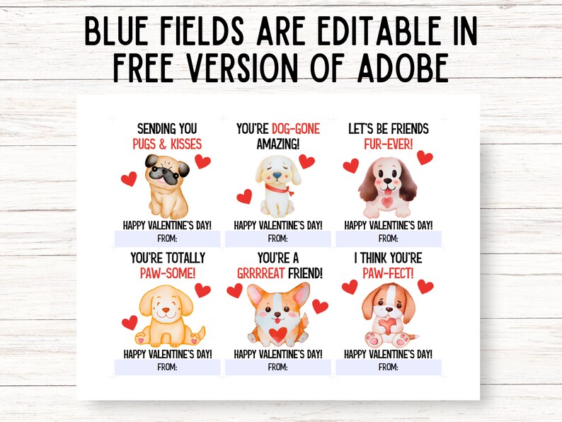 Editable Valentines Day Cards Dog, Puppy Valentine Cards, Printable Dog ...