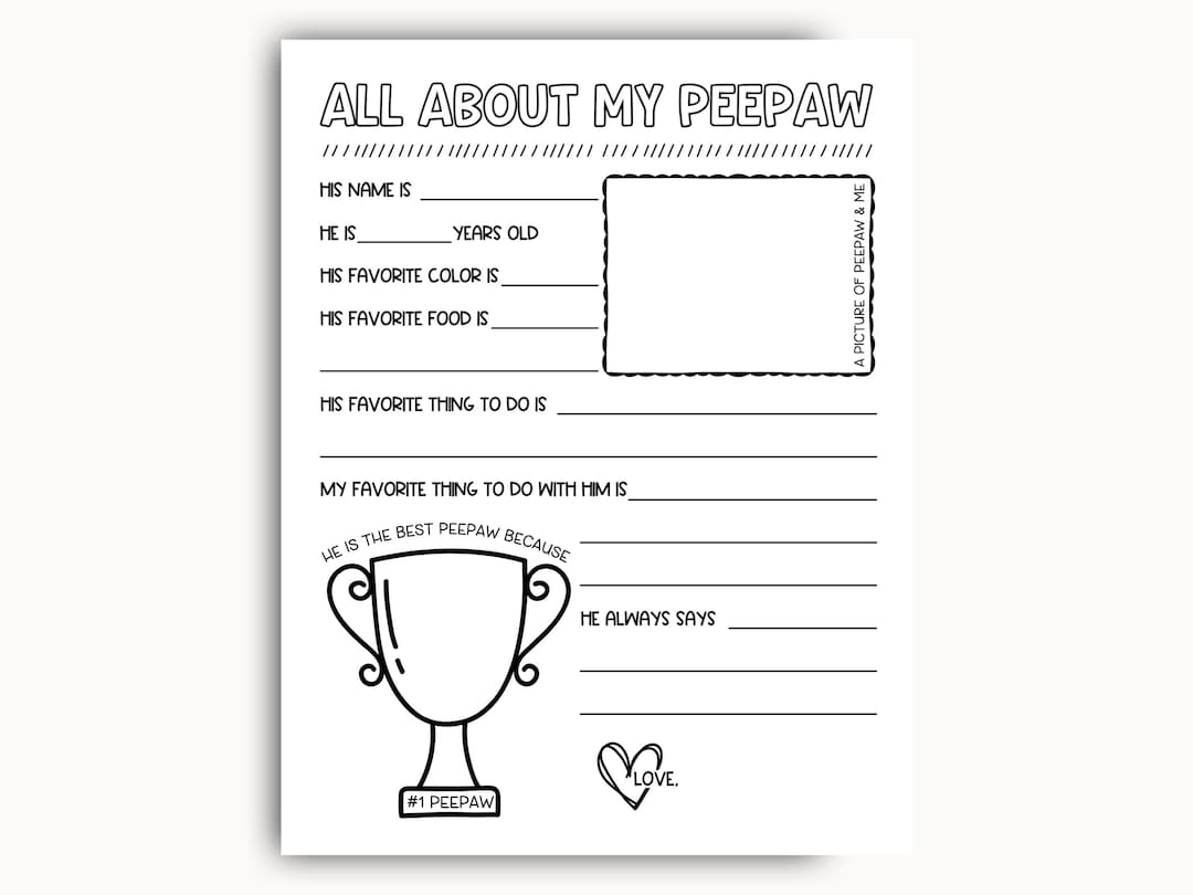 All About My Peepaw Printable, Fathers Day Printable Gift, Birthday ...