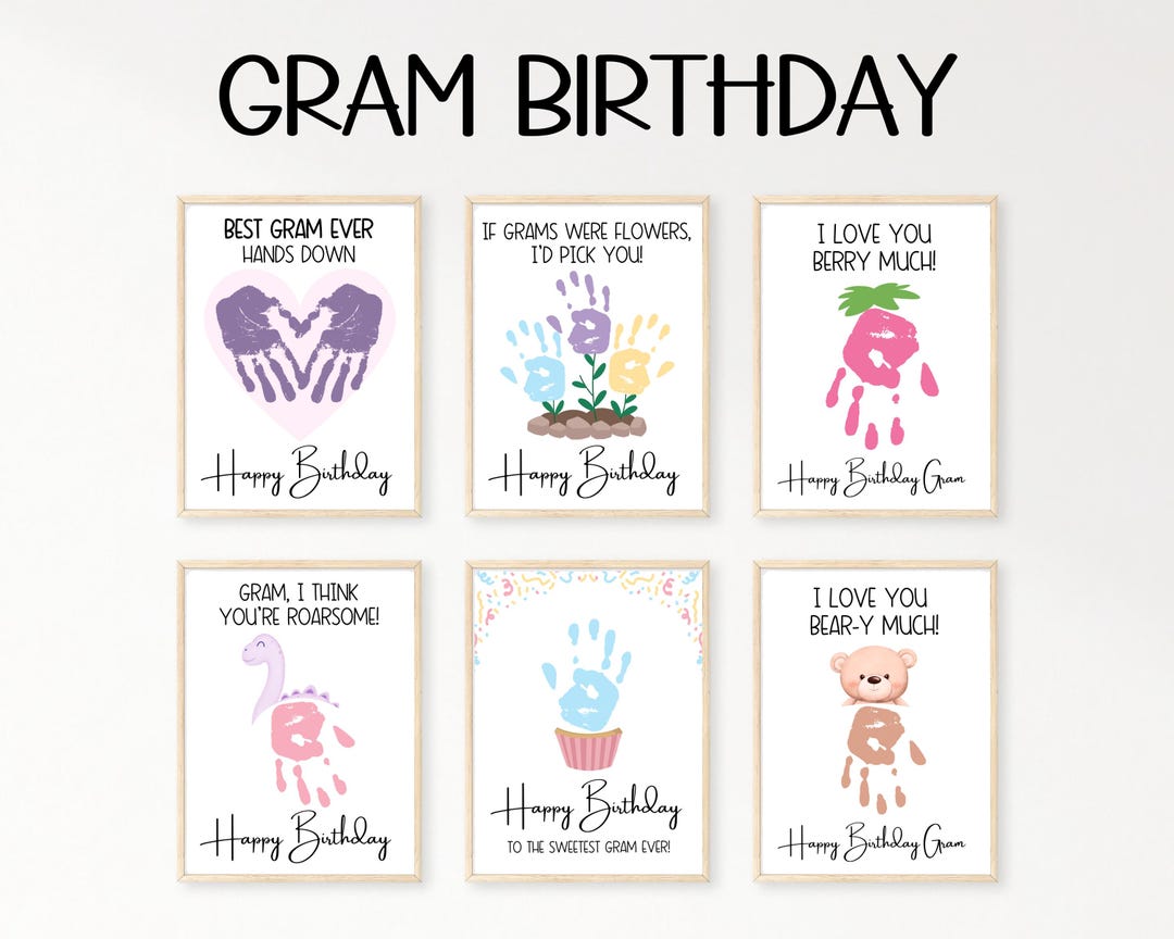 Gram Handprint Birthday Card, Happy Birthday Gram Card Toddler, Gift for Gram From Grandkid ...