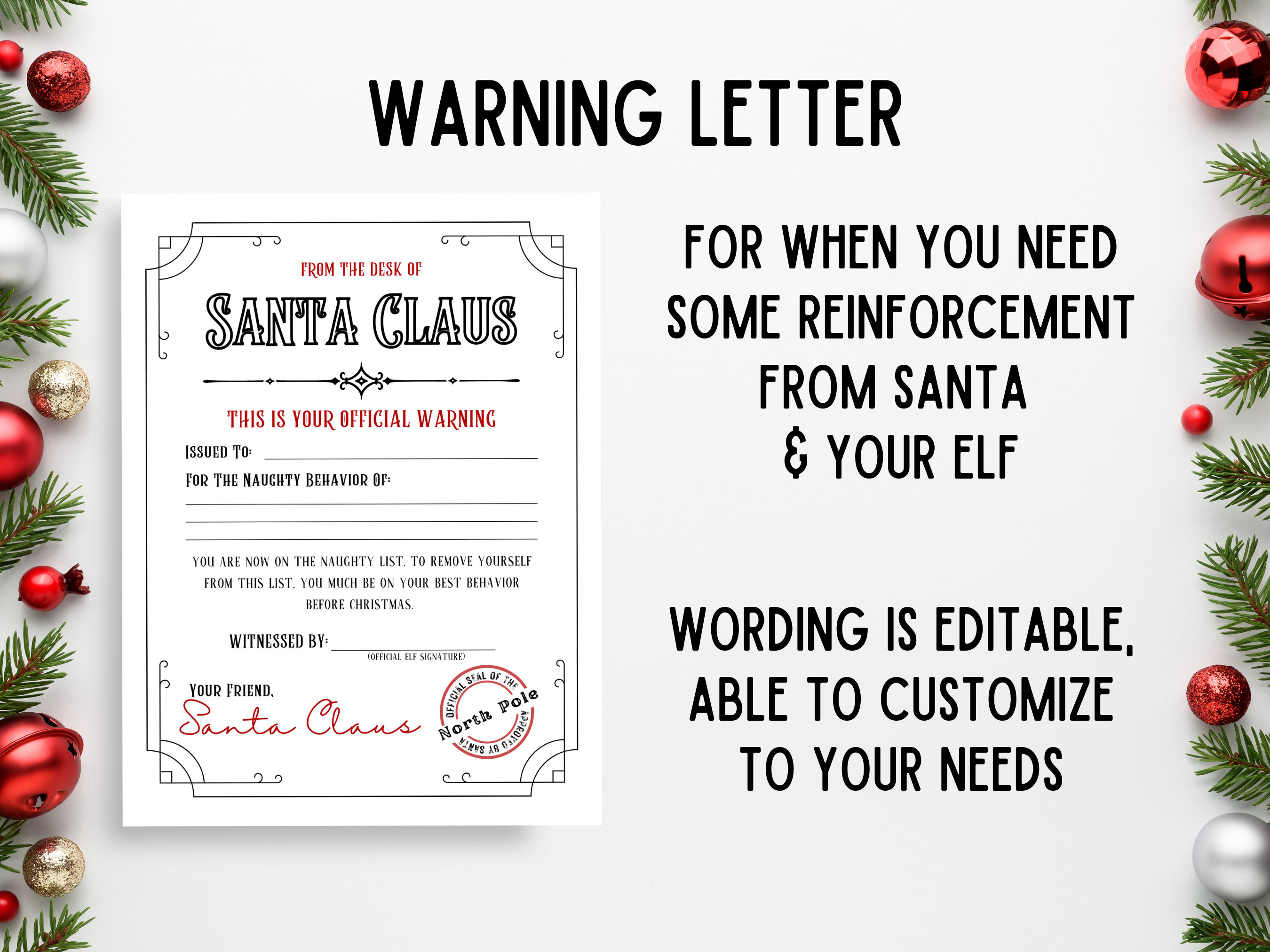 Santa Warning Letter Naughty List Letter From Santa Template - Etsy