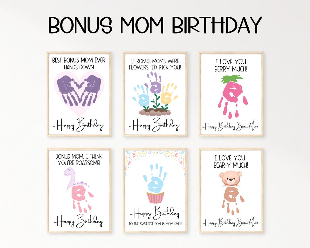 Bonus Mom Handprint Birthday Card, Happy Birthday Bonus Mom Card, Gift ...