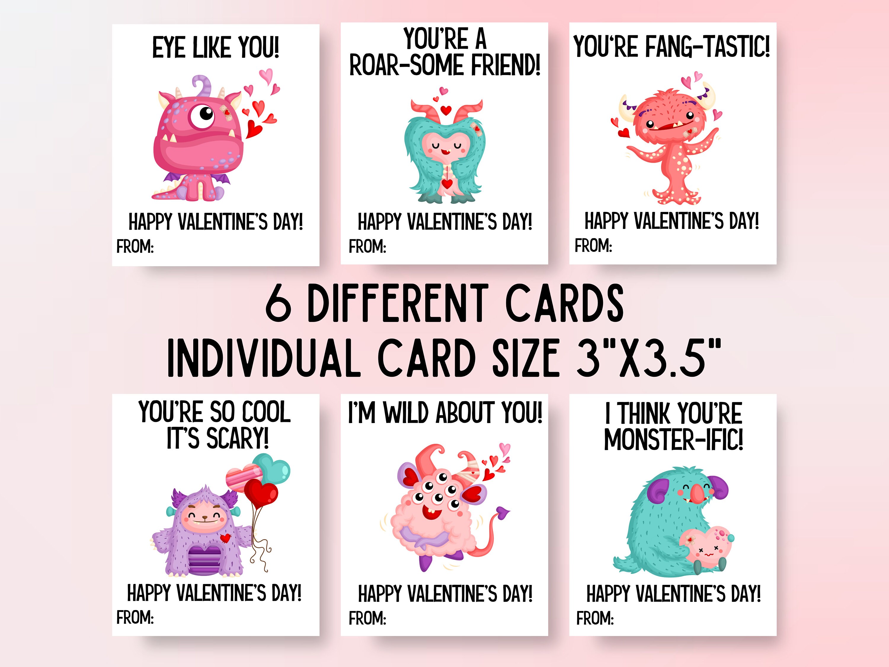 Printable Monster Valentine Cards for Kids Classroom, Monster ...
