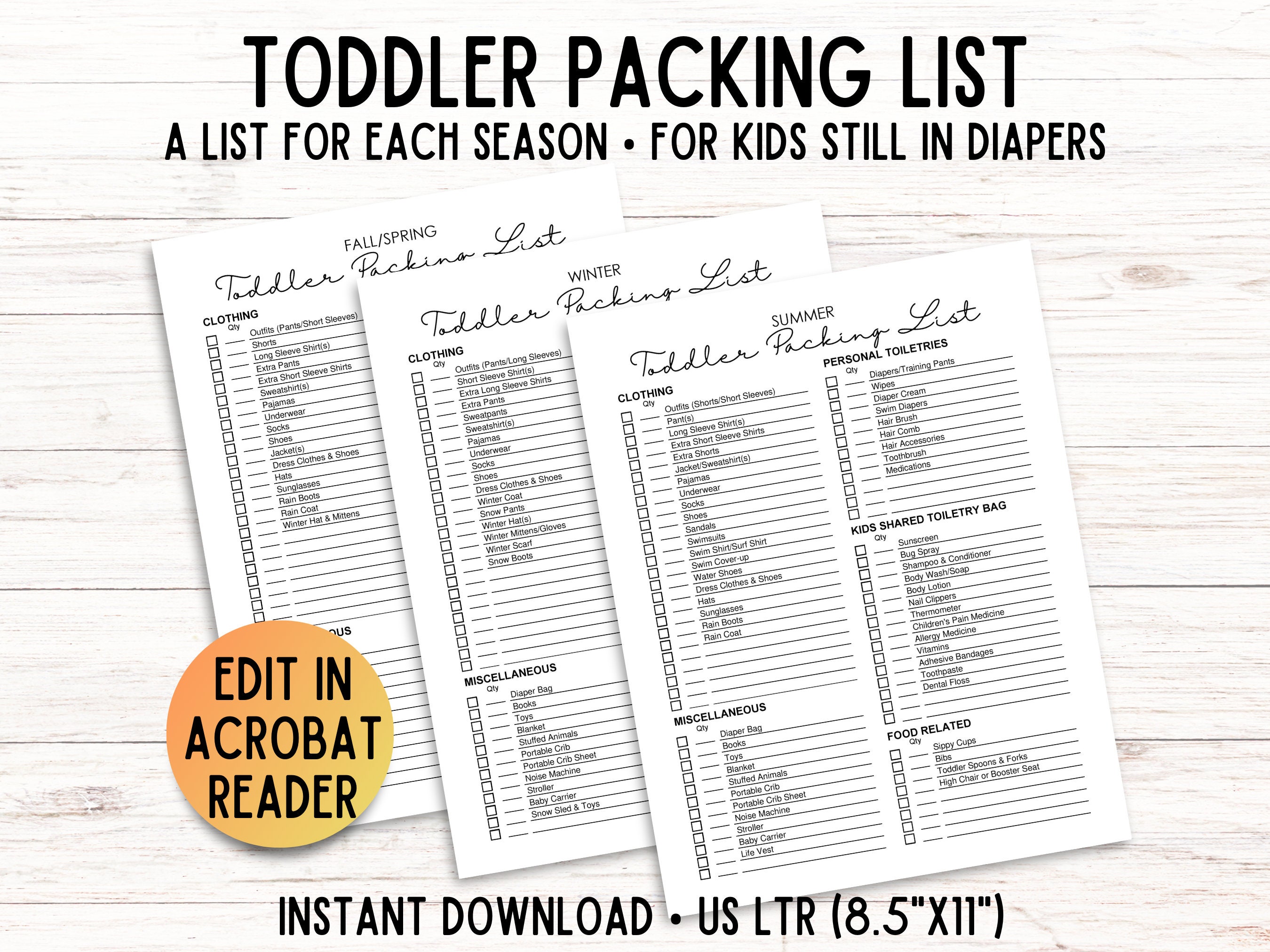 Editable Toddler Packing List PDF, Packing List for Kids, Travel ...