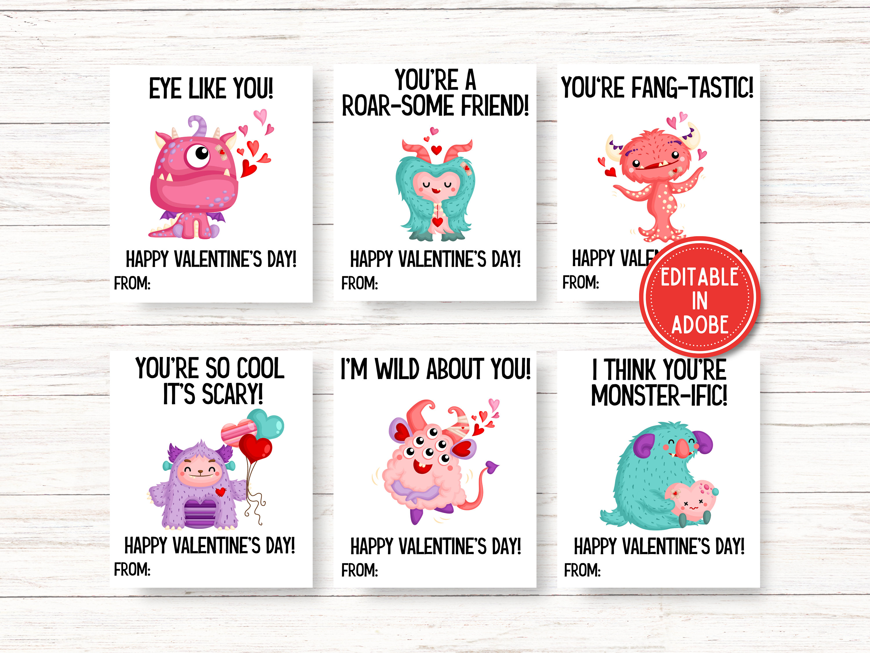Editable Valentines Day Card for Kids, Monster Valentines Cards ...