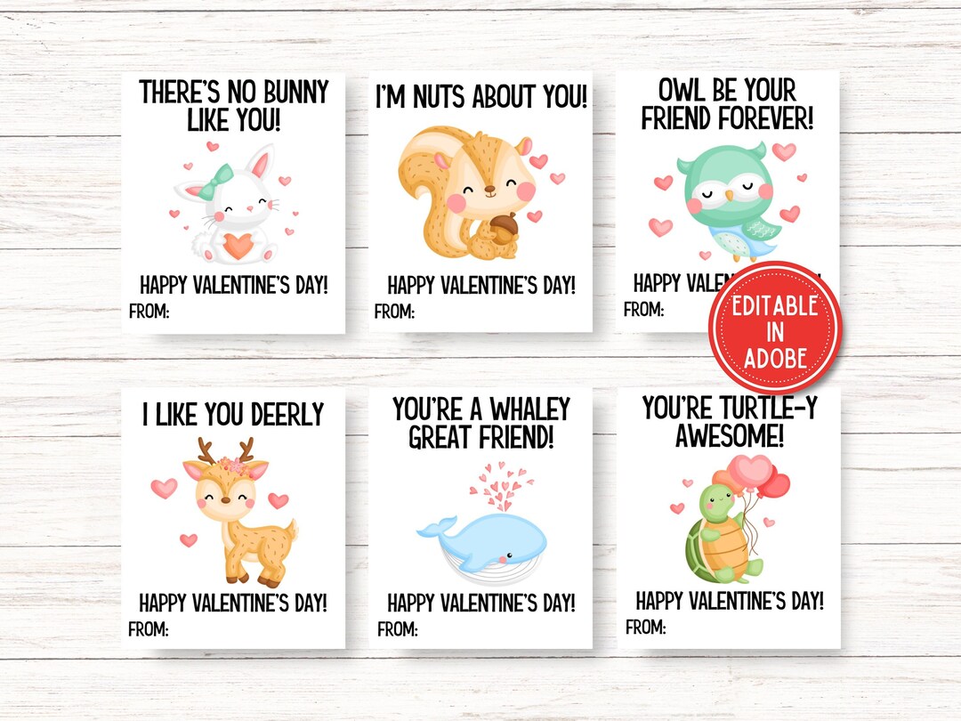 Editable Valentines Day Cards Animals, Cute Animal Valentine Cards ...