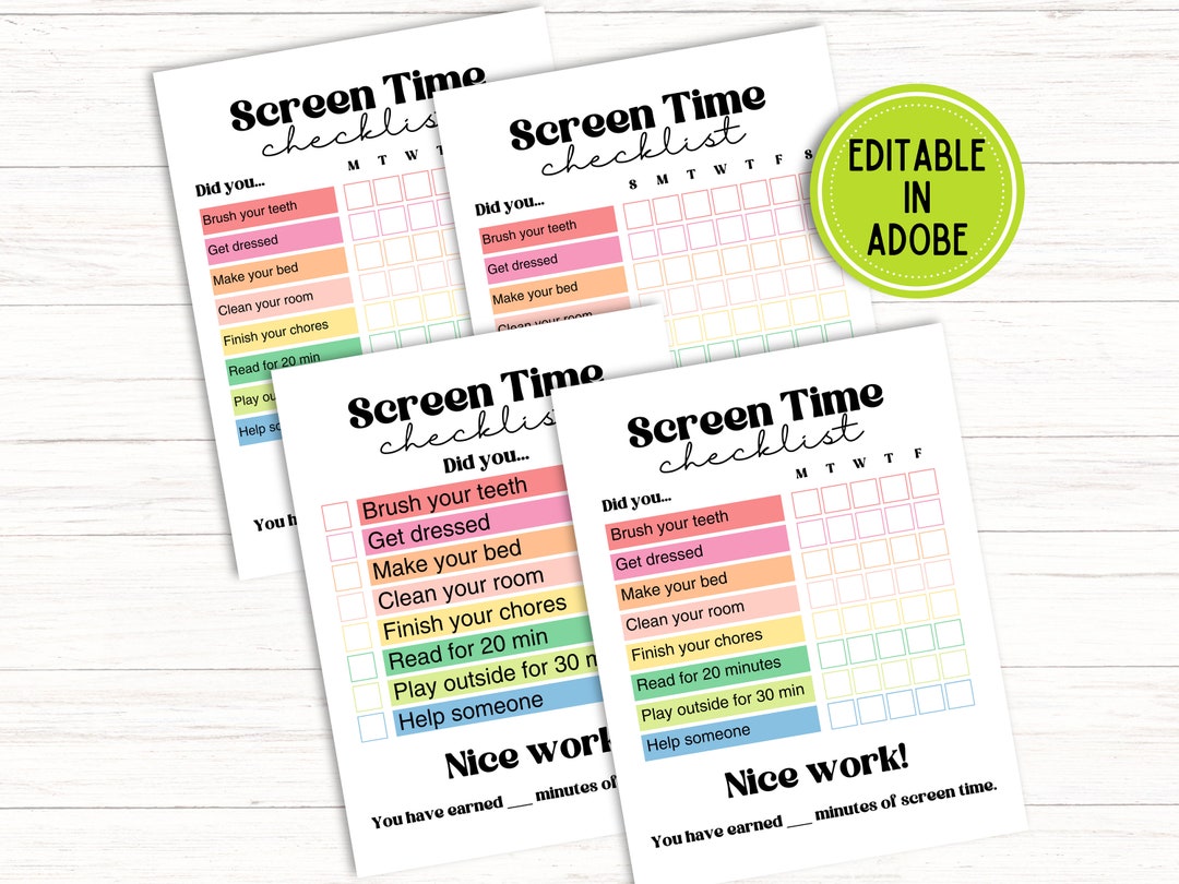 Editable Screen Time Checklist, Kids Screen Time Rules, Summer ...