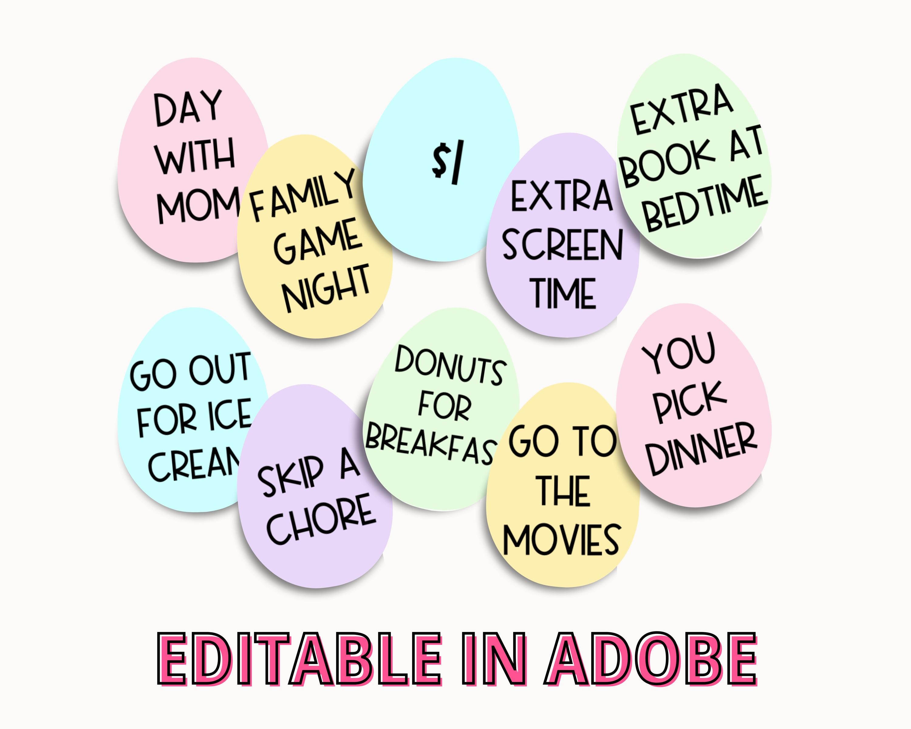Printable Easter Egg Tokens, Editable Easter Egg Coupon, Easter Egg ...