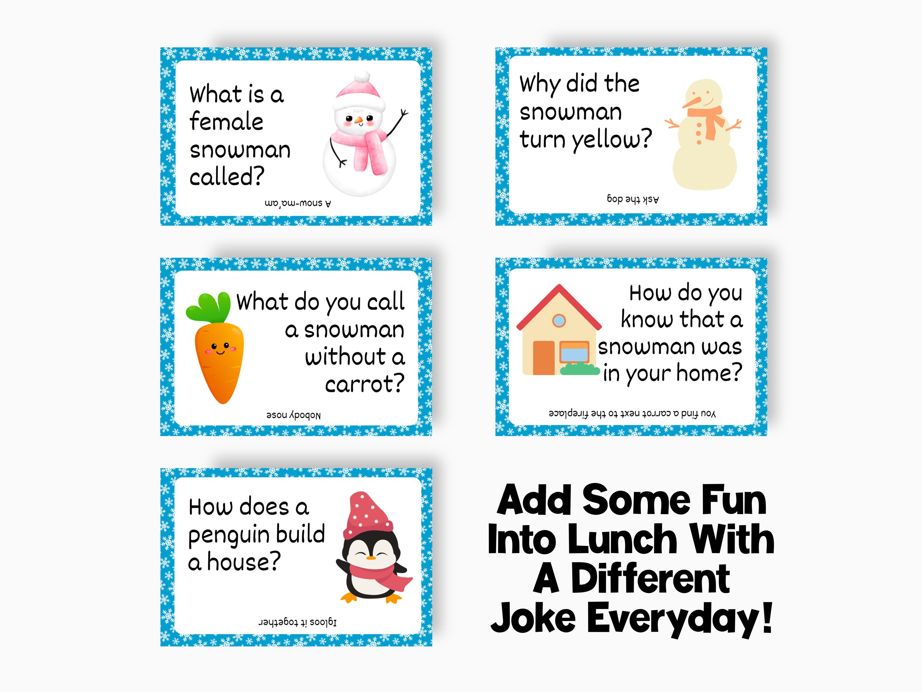 Winter Jokes for Kids, Printable Winter Lunchbox Notes, Snowman Jokes ...