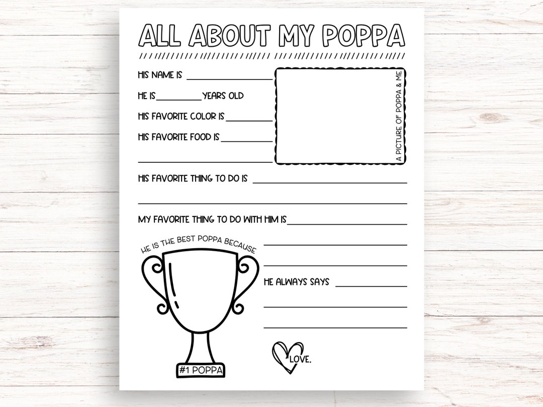 All About My Poppa Printable, Fathers Day Printable Gift, Birthday Gift ...