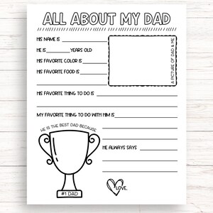 All About My Dad Printable, Fathers Day Printable Gift, Birthday Gift ...