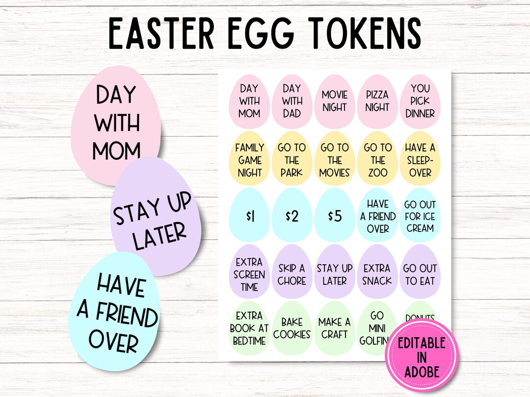 Printable Easter Egg Tokens, Editable Easter Egg Coupon, Easter Egg ...