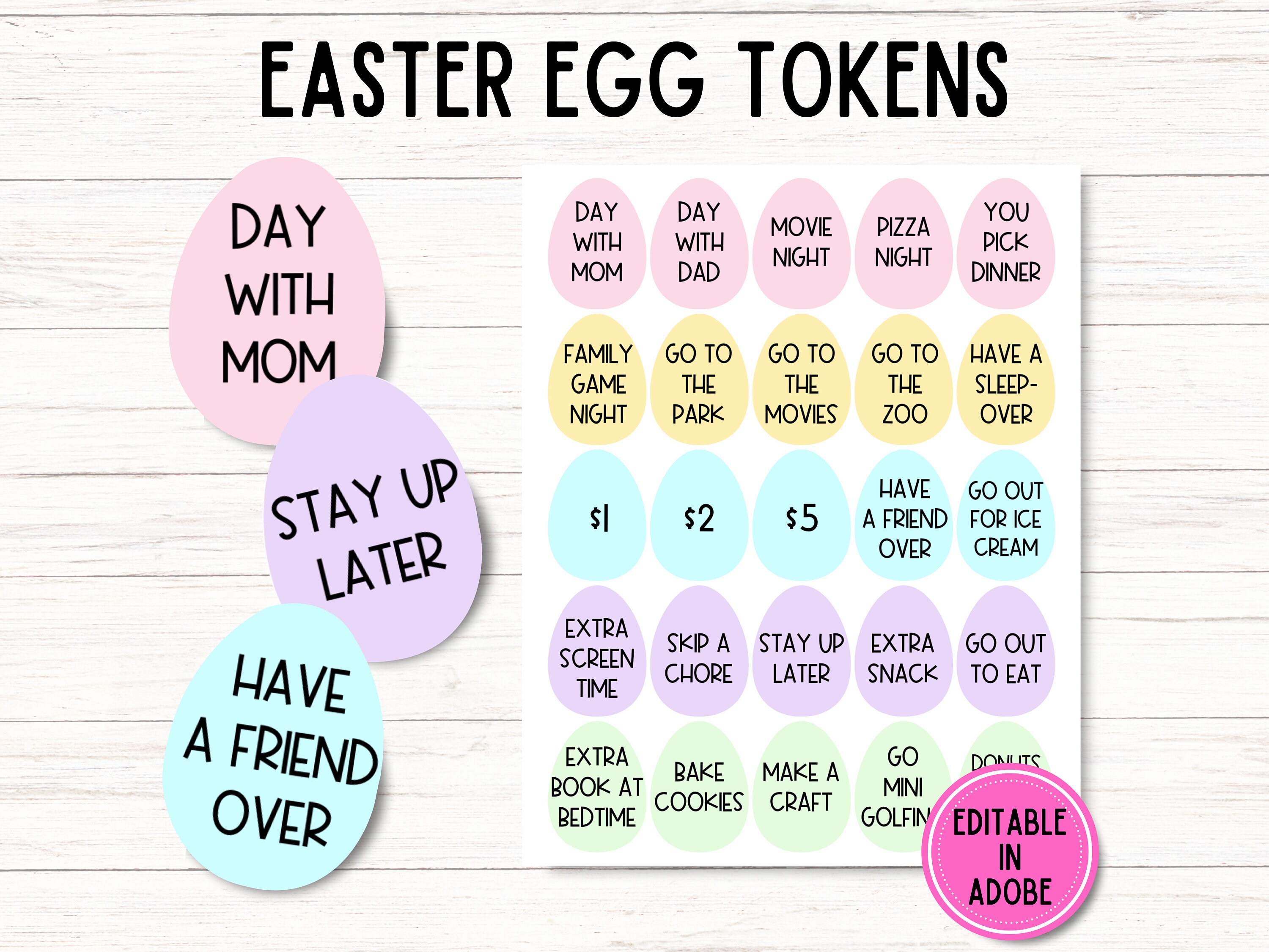 Printable Easter Egg Tokens, Editable Easter Egg Coupon, Easter Egg ...
